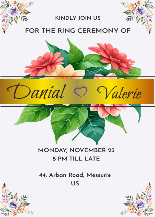 Ring Ceremony Invitation Card Template, Edit With Our Card Maker