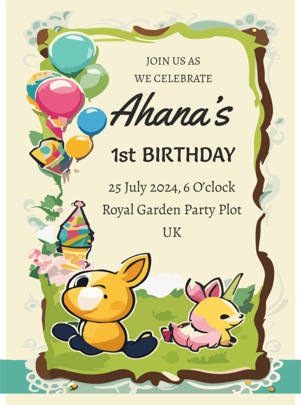 First Birthday Party Invitation Card, Printable E Invite