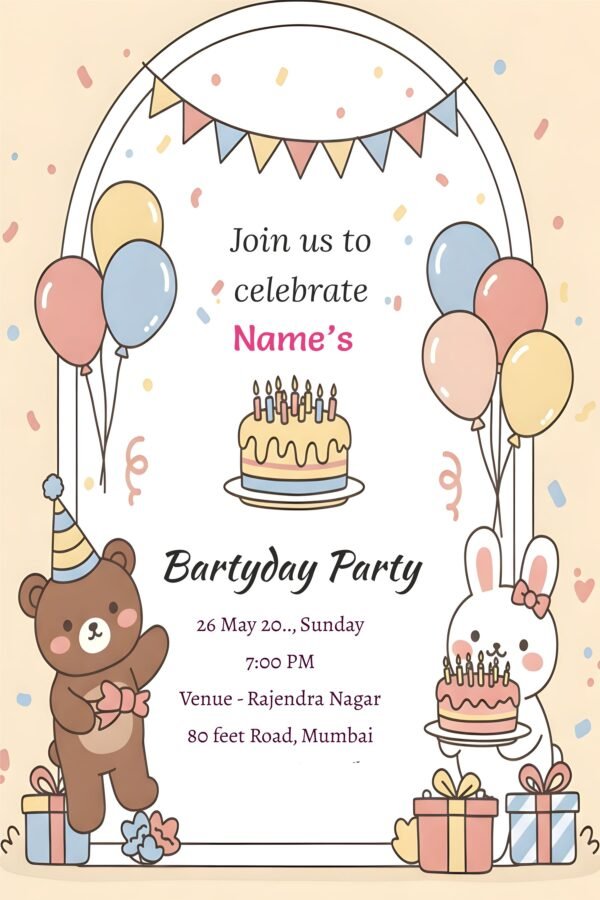 Free And Ediatble Birthday Party Invitation - Cardmakerz.com