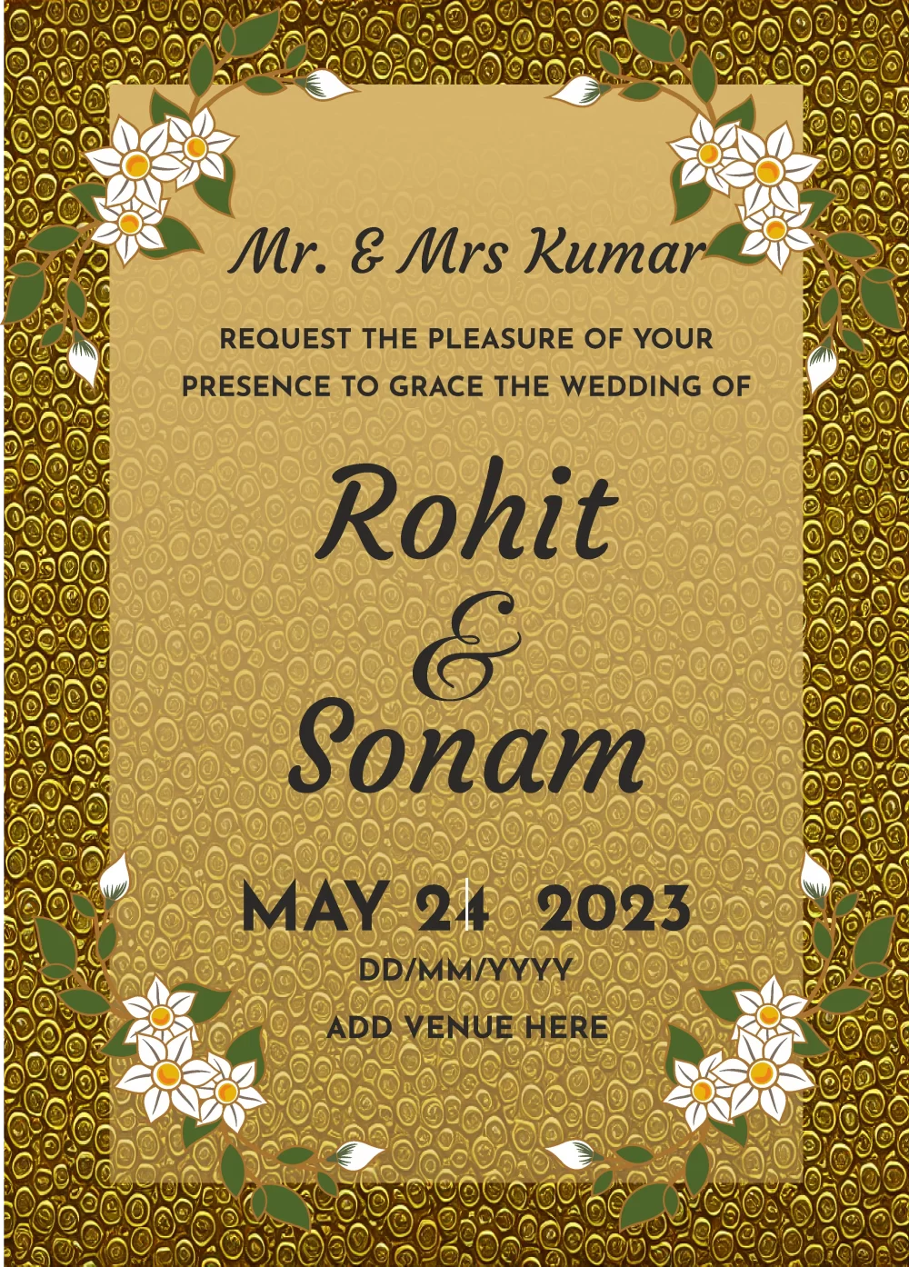 Golden Glittering Wedding Invitation Card, Shine With This Card