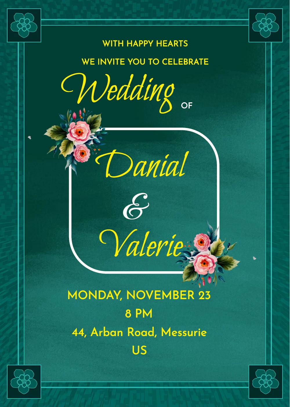 Emerald Embrace Wedding Invitations, Editable Online Emerald Embrace Wedding Invitations, Editable Online