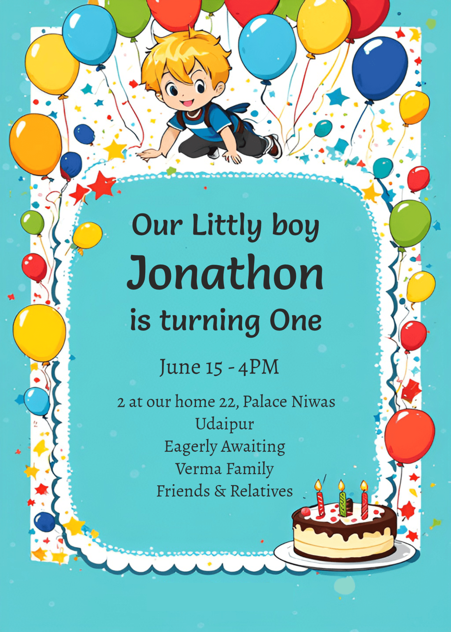 Printable First Birthday Invitation Card Design, Edit Online